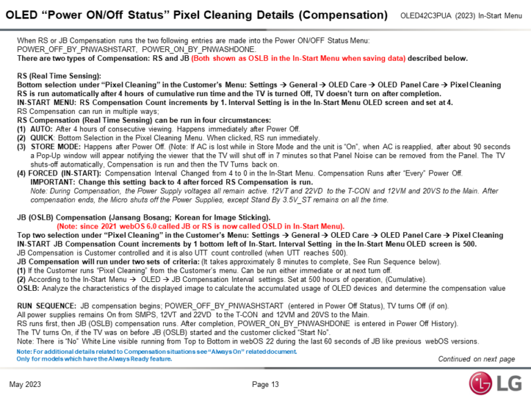 TV Power Off Status Simple Display – LG Error Codes